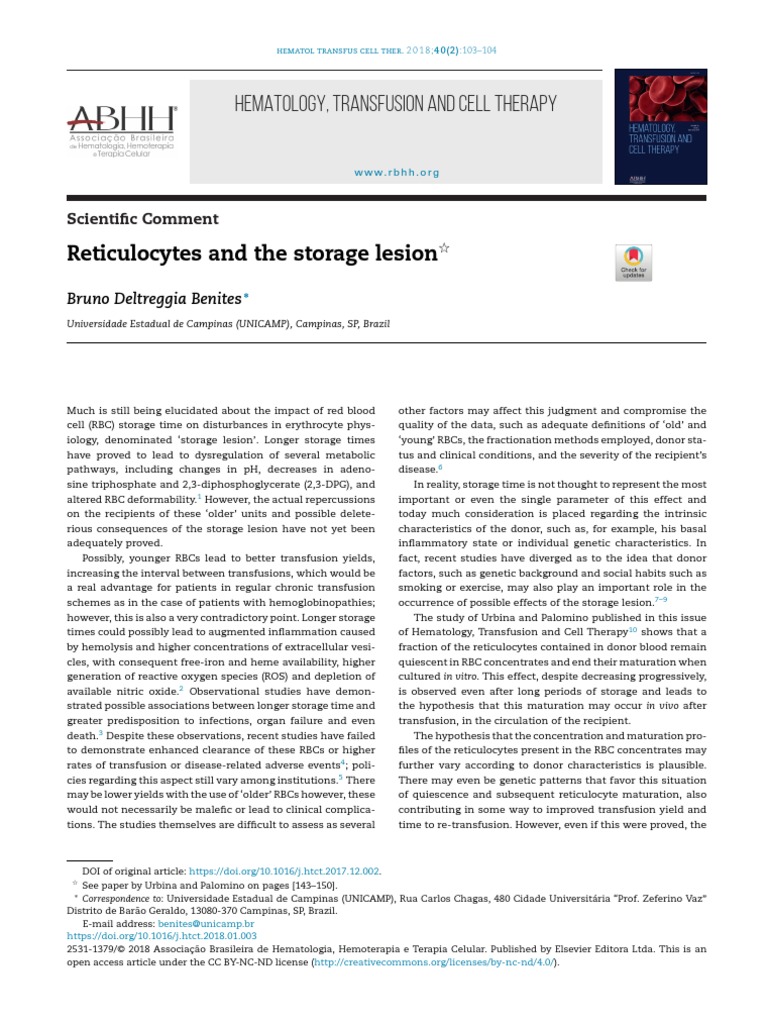 Storage Lesion | PDF | Blood Transfusion | Red Blood Cell