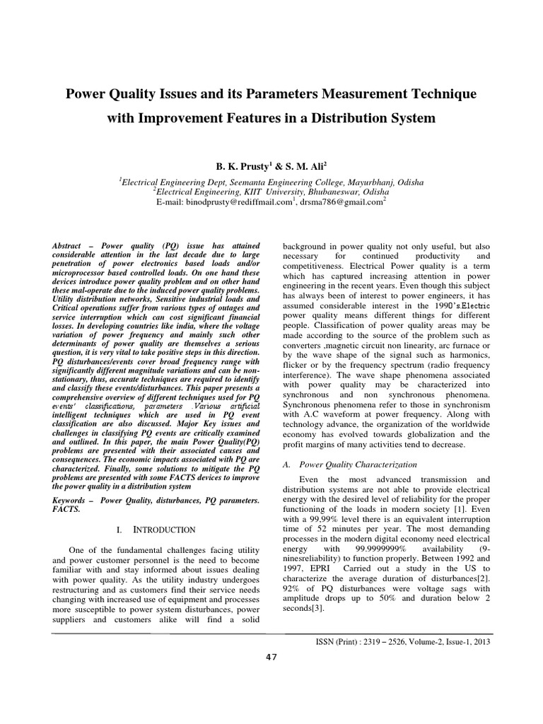 Power Quality Issues and Its Parameters Measurement Technique With ...