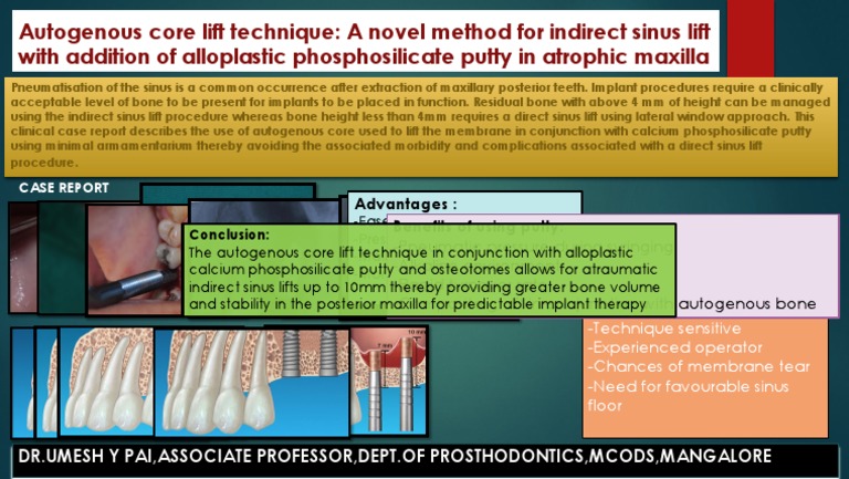 Autogenous Core Lift Technique PPT Conference | PDF | Medical ...