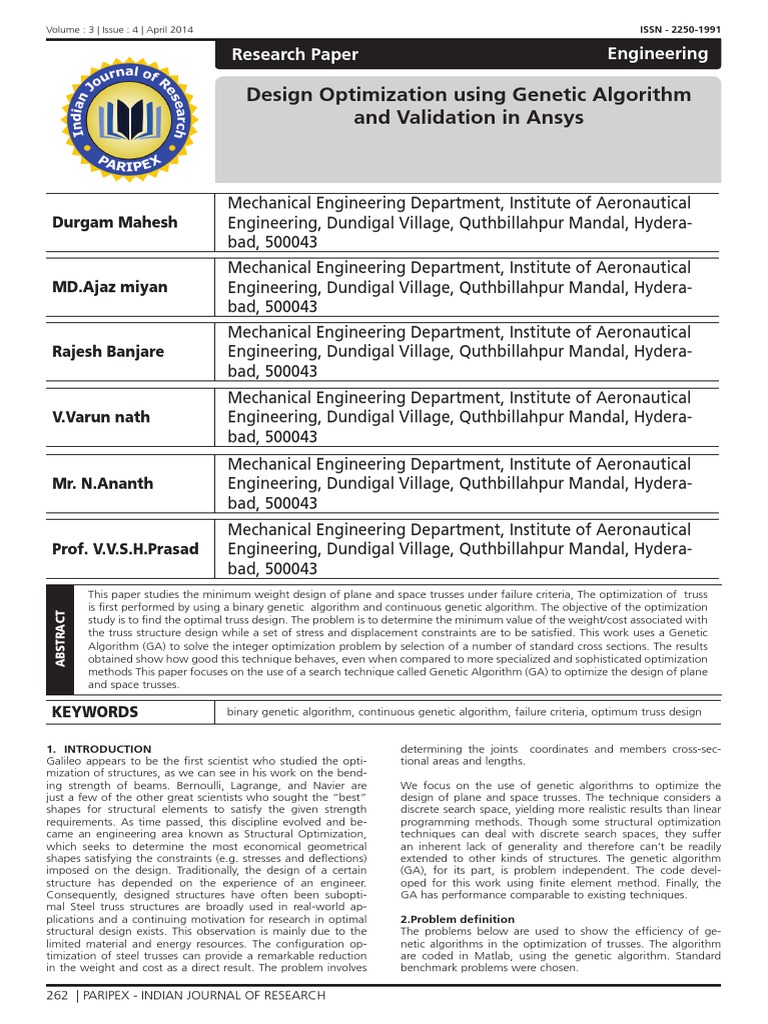 Design Optimization Using Genetic Algori PDF | PDF | Genetic Algorithm | Mathematical Optimization