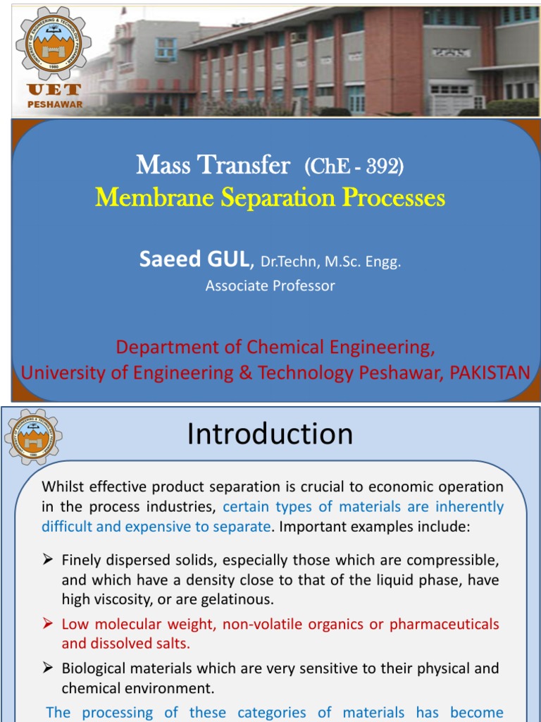 6-Membrane Separations Processes PDF | PDF | Membrane | Osmosis