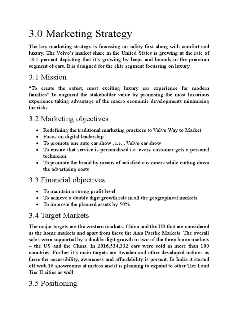 3.0 Marketing Strategy: 3.1 Mission | PDF | Luxury Vehicles | Marketing