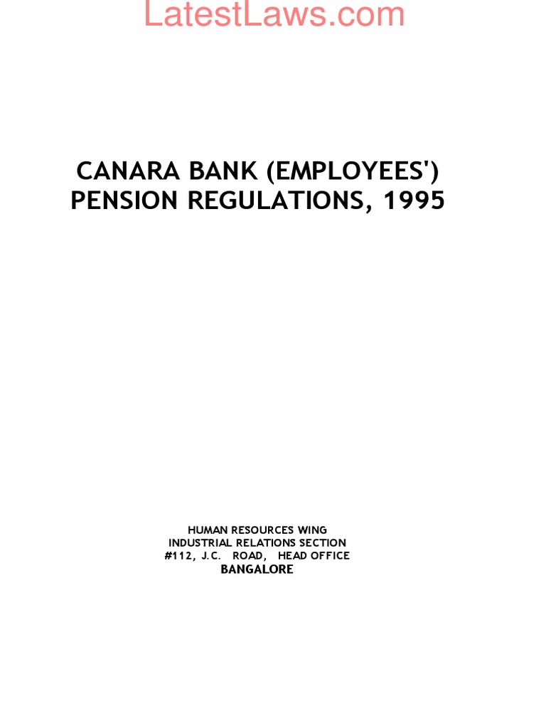 Canara Bank Employees Pension Regulations, 1995 | PDF | Pension | Retirement