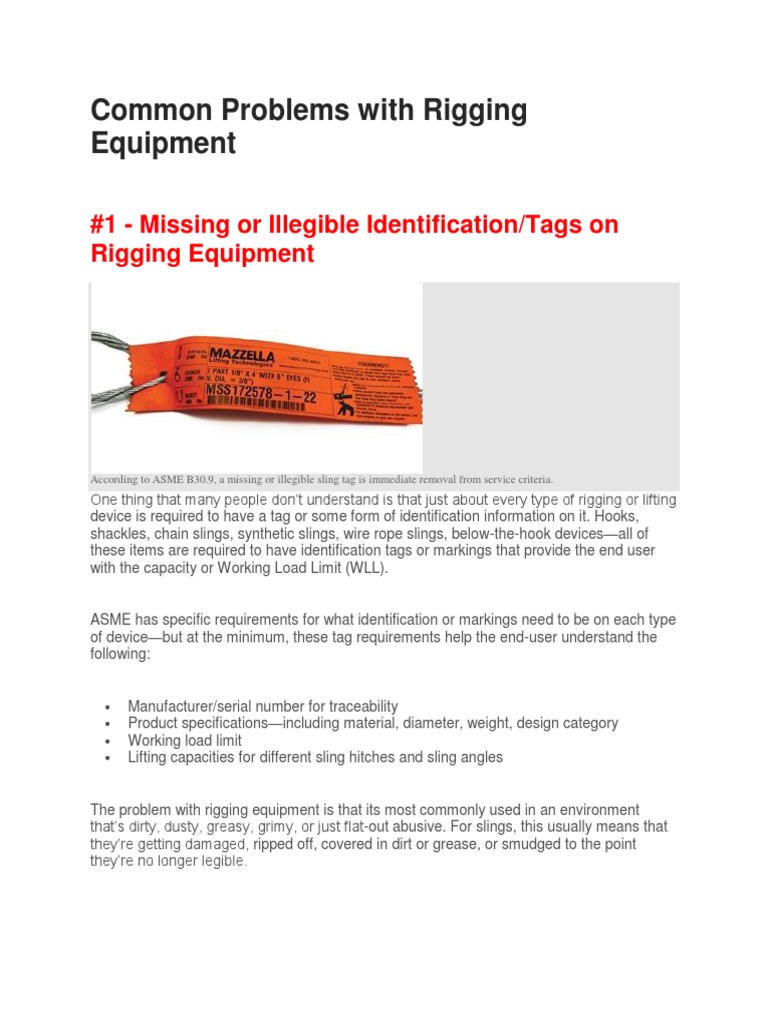 Common Problems With Rigging Equipment: #1 - Missing or Illegible ...