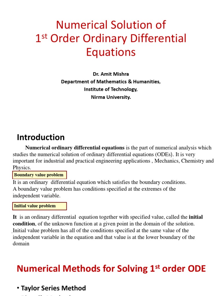 Numerical Solution of ODE | PDF | Ordinary Differential Equation ...