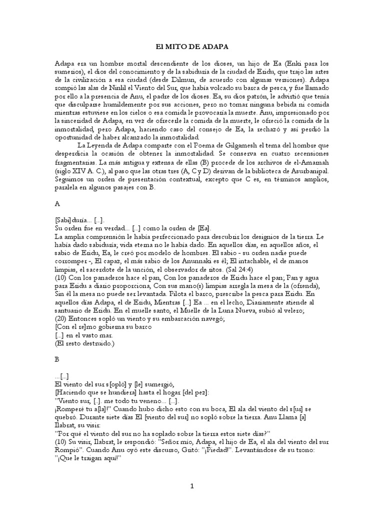 La Leyenda de Adapa | PDF | Religiones semíticas antiguas | Mitología ...