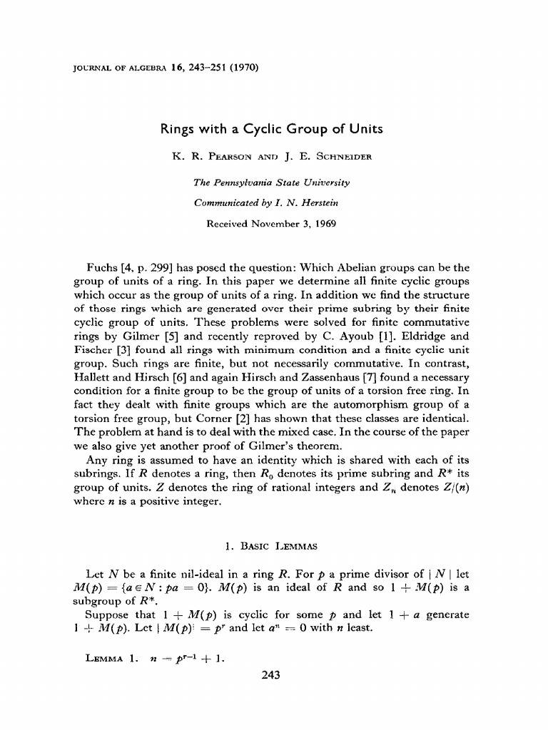 Rings With A Cyclic Group of Units | PDF | Ring (Mathematics) | Group ...