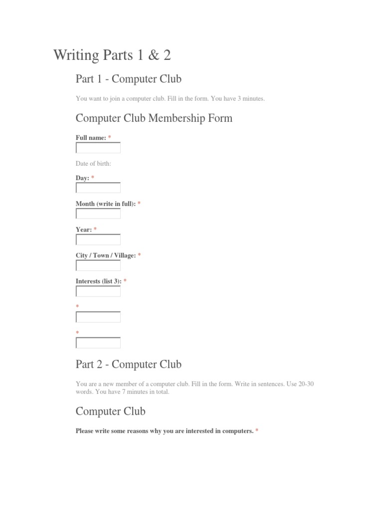 Writing Parts 1 & 2: Part 1 - Computer Club | PDF