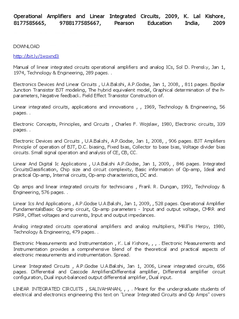 Operational Amplifiers and Linear Integrated Circuits | PDF | Bipolar ...