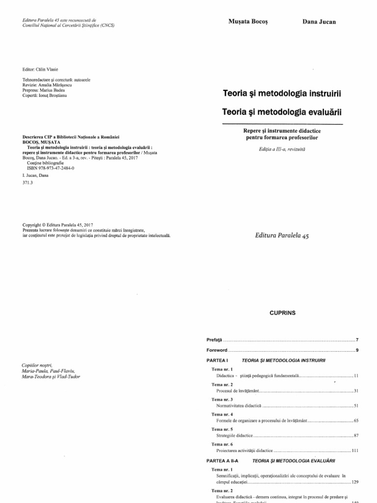 Teoria Si Metodologia Instruirii Musata Bocos | PDF