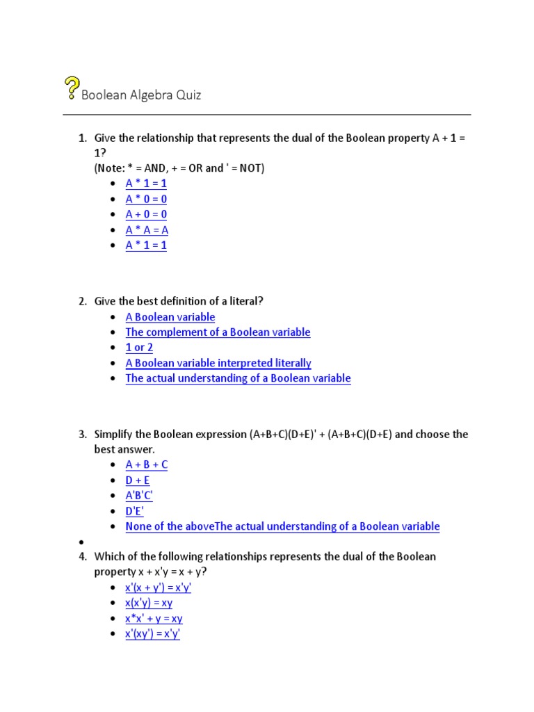 Boolean Quiz | PDF