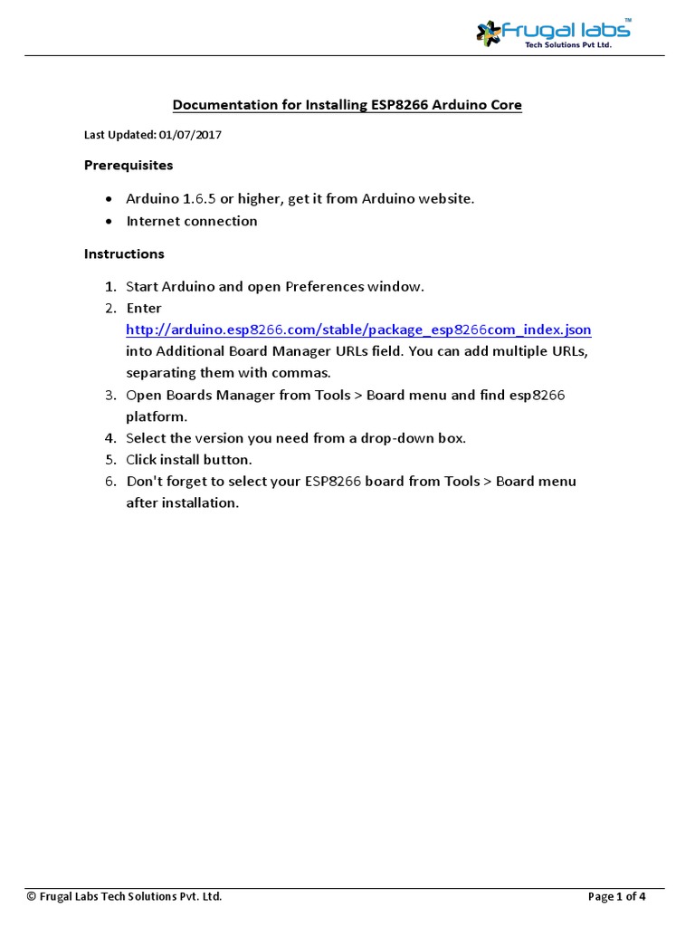 Documentation For Installing Esp8266 Arduino Core Pdf Arduino Integrated Development 