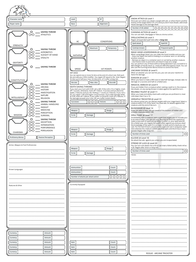 Arcane Trickster Character Sheet | PDF | Gaming | Role Playing Games
