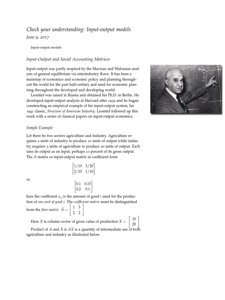 Inputoutput Models Matrix Solution Pdf Inputoutput Model Labour 1618