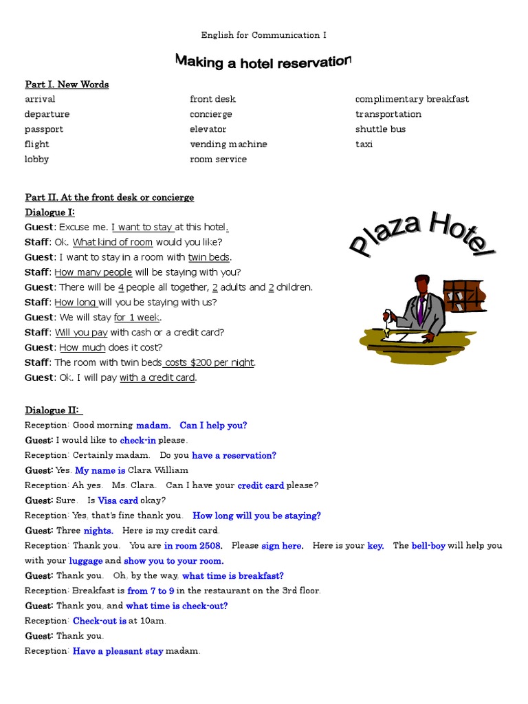 Making A Hotel Reservation Conversation Topics Dialogs Fun Activities ...