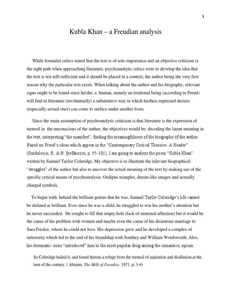 Kubla Khan (Coleridge) | PDF | Psychoanalysis | Samuel Taylor Coleridge