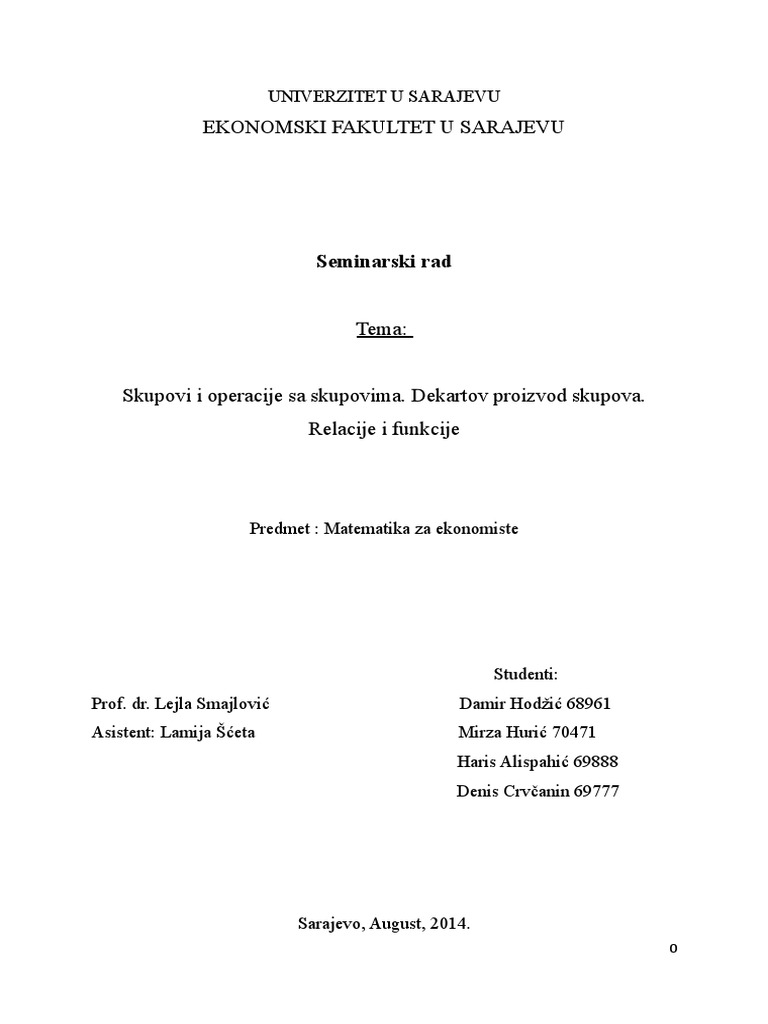 Seminarski Rad Iz Matematike Skupovi | PDF