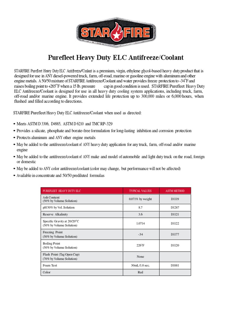 Starfire Purefleet Heavy Duty ELC - PDS | PDF | Chemistry | Chemical ...