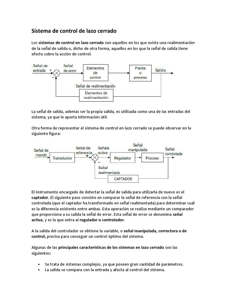 Sistema de Control de Lazo Cerrado | PDF | Sistema de control ...
