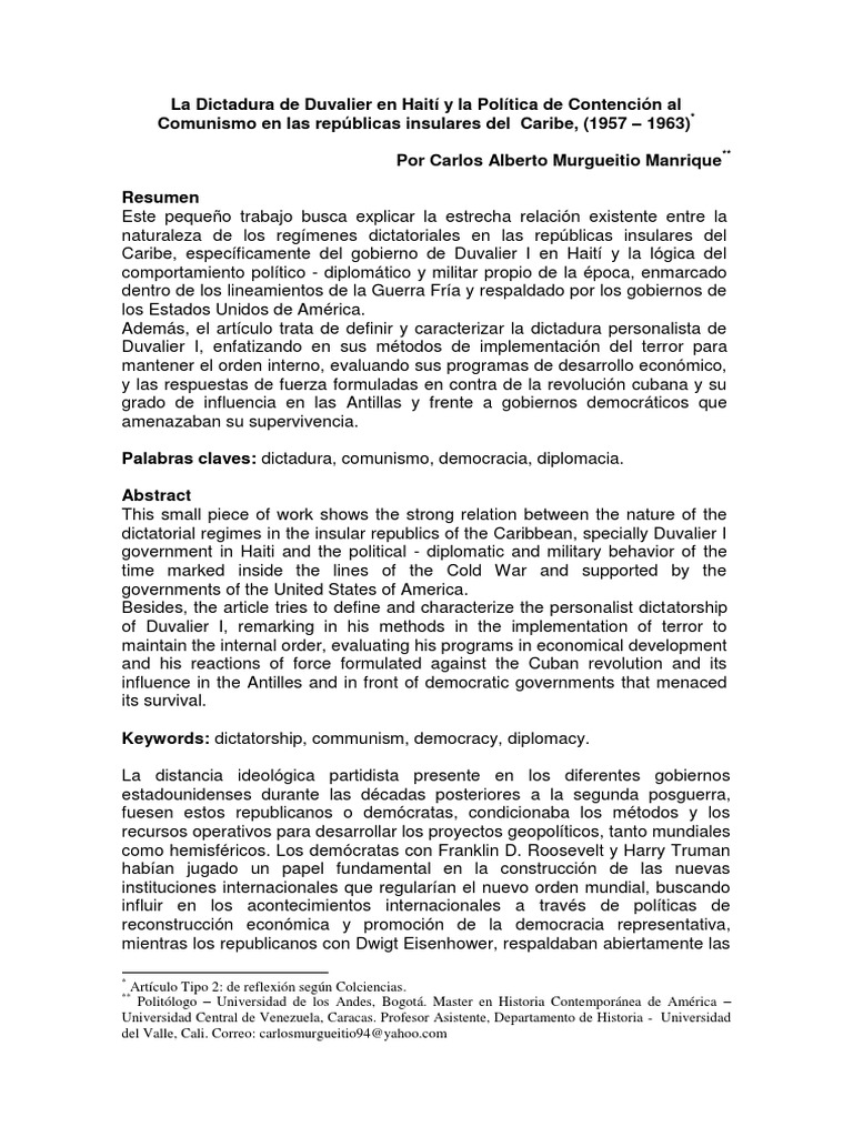 Dialnet LaDictaduraDeDuvalierEnHaitiYLaPoliticaDeContencio 3797116 PDF ...