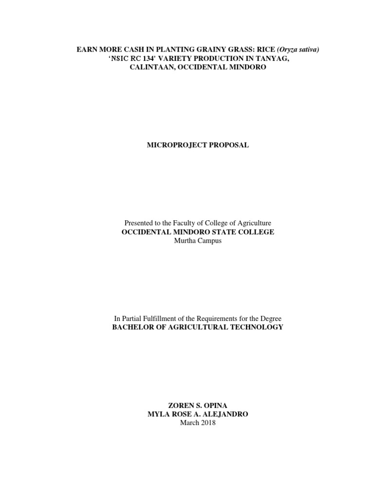 Microproject Proposal Myla | PDF | Sowing | Rice