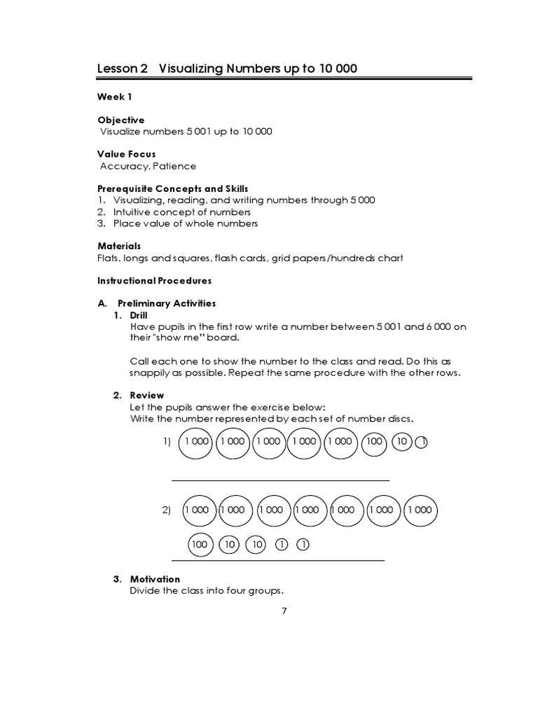Lesson 2 Visualizing Numbers Up To 10 000: Week 1 Objective | PDF ...