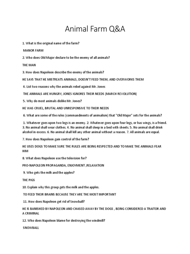 Animal Farm Q&A | PDF | Sports & Recreation