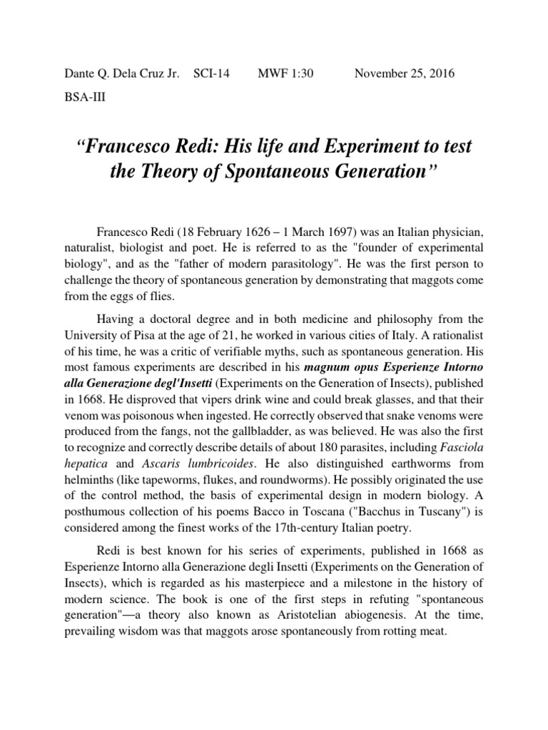 Francesco Redi: His Life and Experiment To Test The Theory of ...