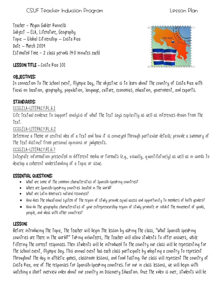 Global Citizenship: Costa Rica Overview | PDF | Lesson Plan | Teachers