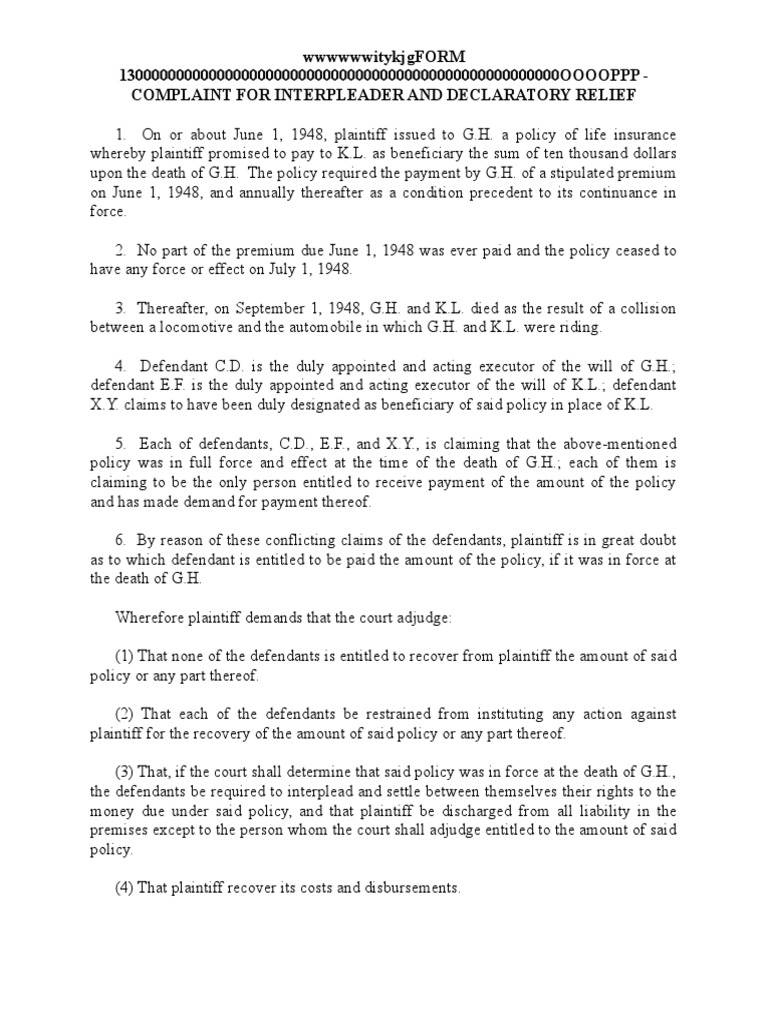 Wwwwwwitykjgform 0000000000000000000000ooooppp - Complaint For ...
