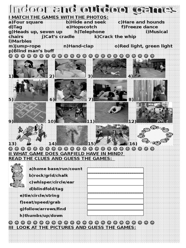 Indoor and Outdoor Games Worksheet | PDF | Art | Young Adult