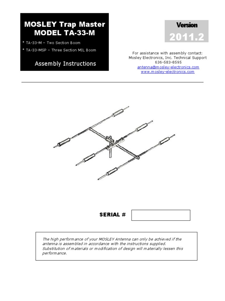 Mosley TA-33-M Assembly Instructions | PDF | Antenna (Radio) | Coaxial ...