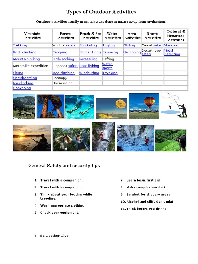Types of Outdoor Activities for Nature Lovers | PDF