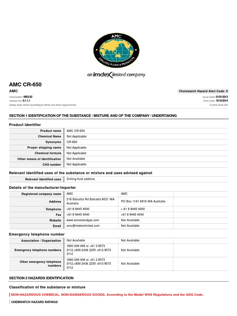 Amc CR-650 | PDF | Dangerous Goods | Chemistry