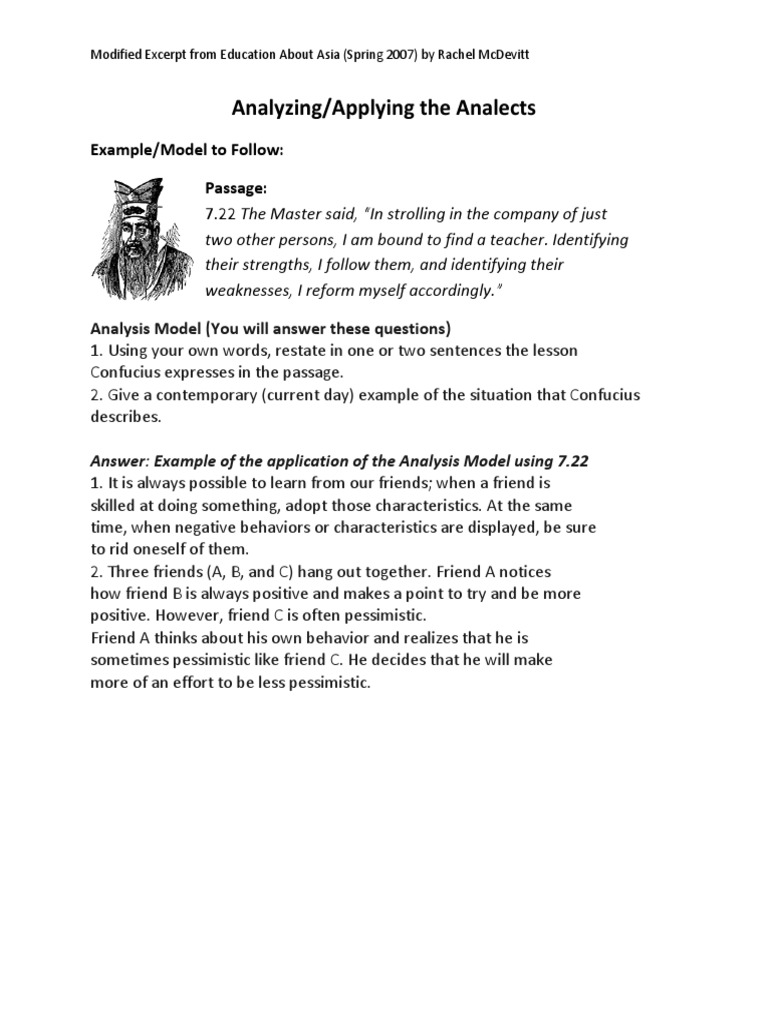 Analyzing/Applying The Analects: Example/Model To Follow: Passage | PDF