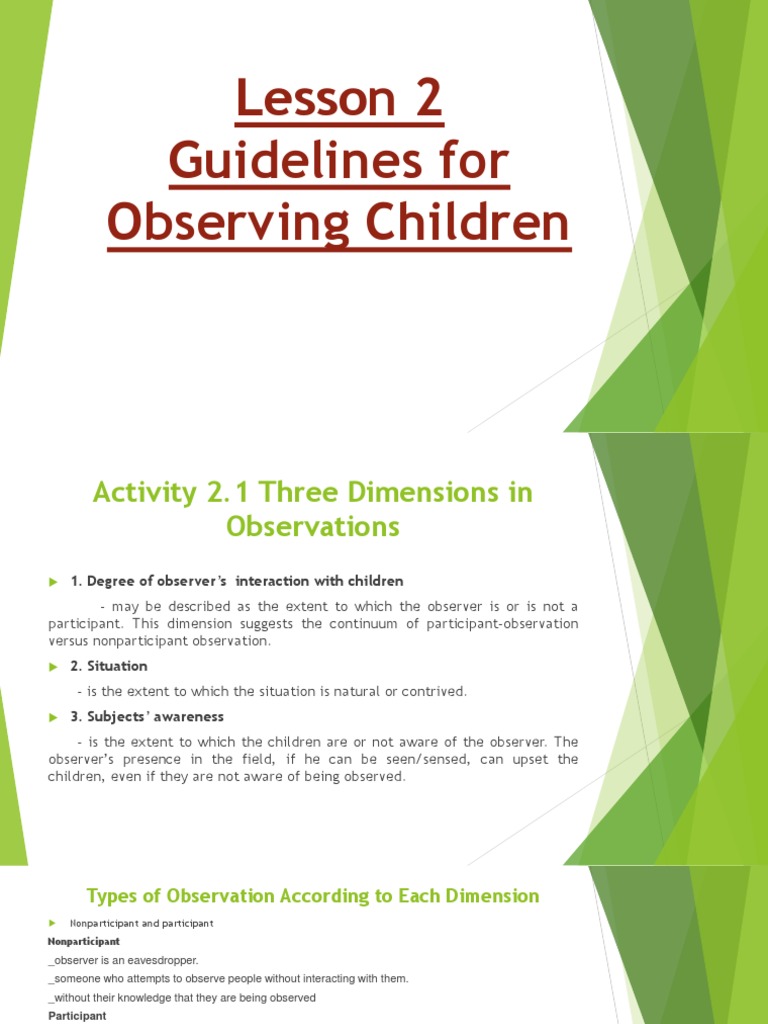 Lesson 2 Guidelines For Observing Children | PDF | Observation | Action ...