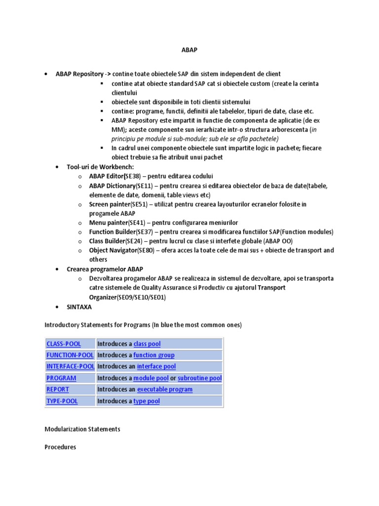 ABAP - Sintaxa | PDF | Subroutine | Class (Computer Programming)