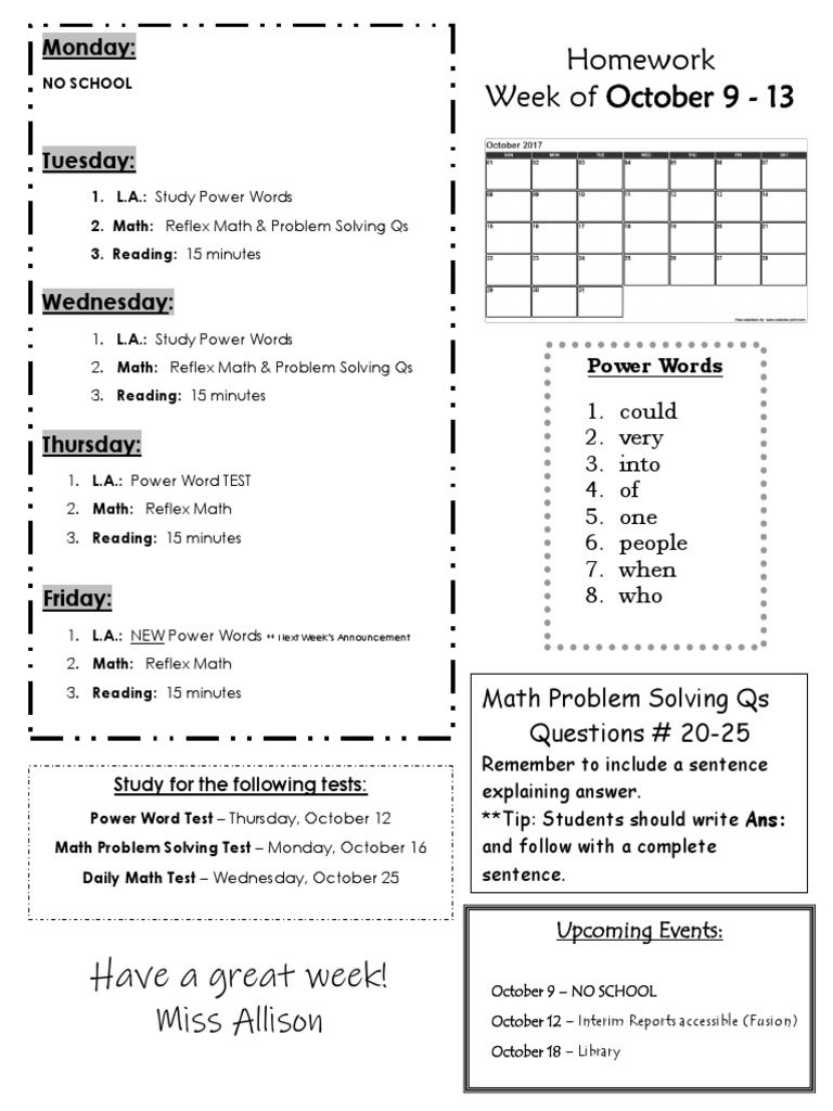 Homework of The Week October 9 | PDF