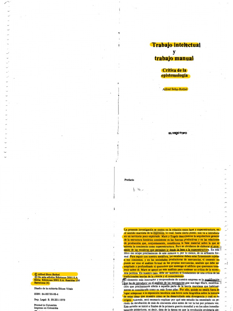 Alfred Sohn-Rethel - Trabajo Intelectual y Trabajo Manual PDF | PDF