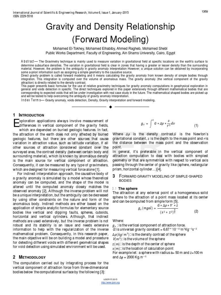 Gravity and Density Relationship Forward Modeling | PDF | Sphere | Density