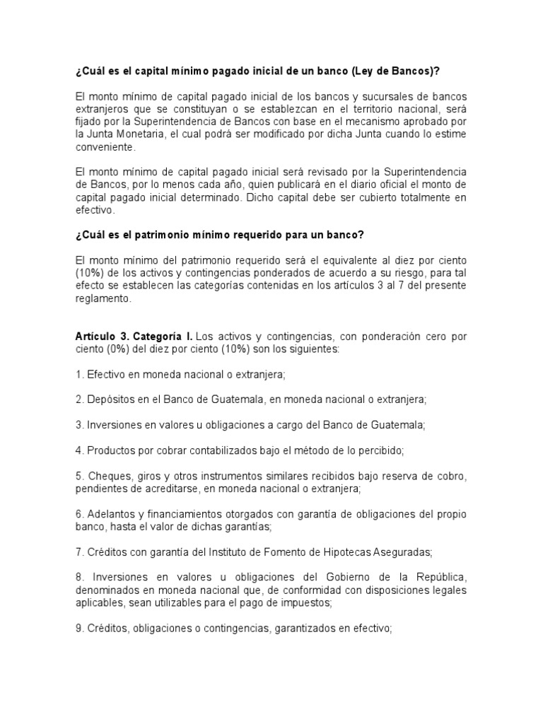 Cuál Es El Capital Mínimo Pagado Inicial de Un Banco | PDF | Bancos ...