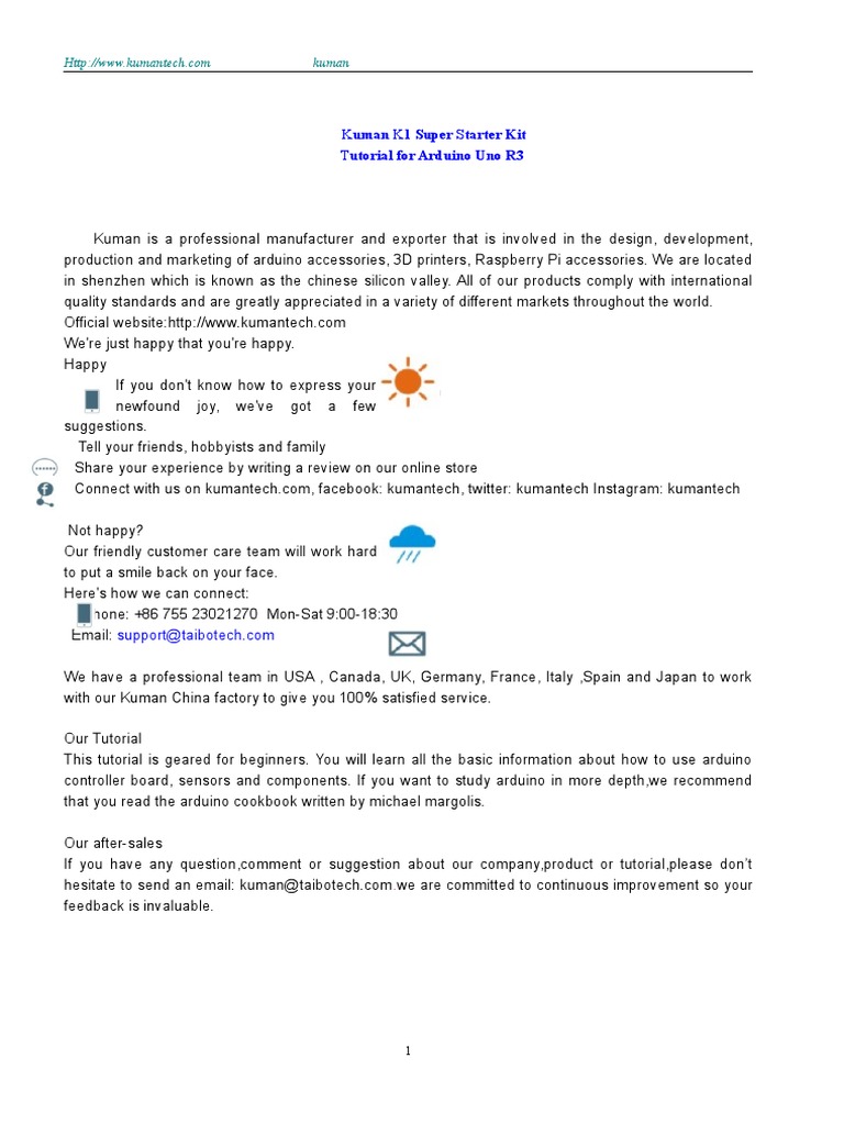 Kuman K1 Super Starter Kit Tutorial For Arduino Uno R3 Pdf Arduino