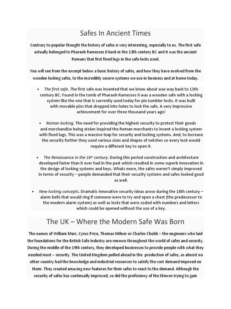 Safes in Ancient Times | PDF