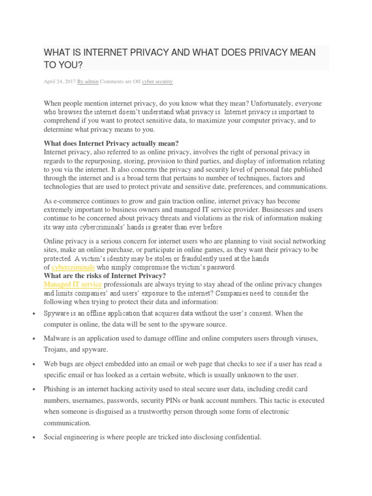 What Is Internet Privacy and What Does Privacy Mean To You | PDF ...