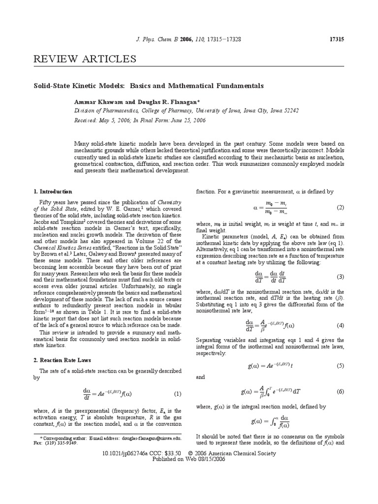 Solid State Kinetics Model | PDF | Reaction Rate | Solid State Chemistry