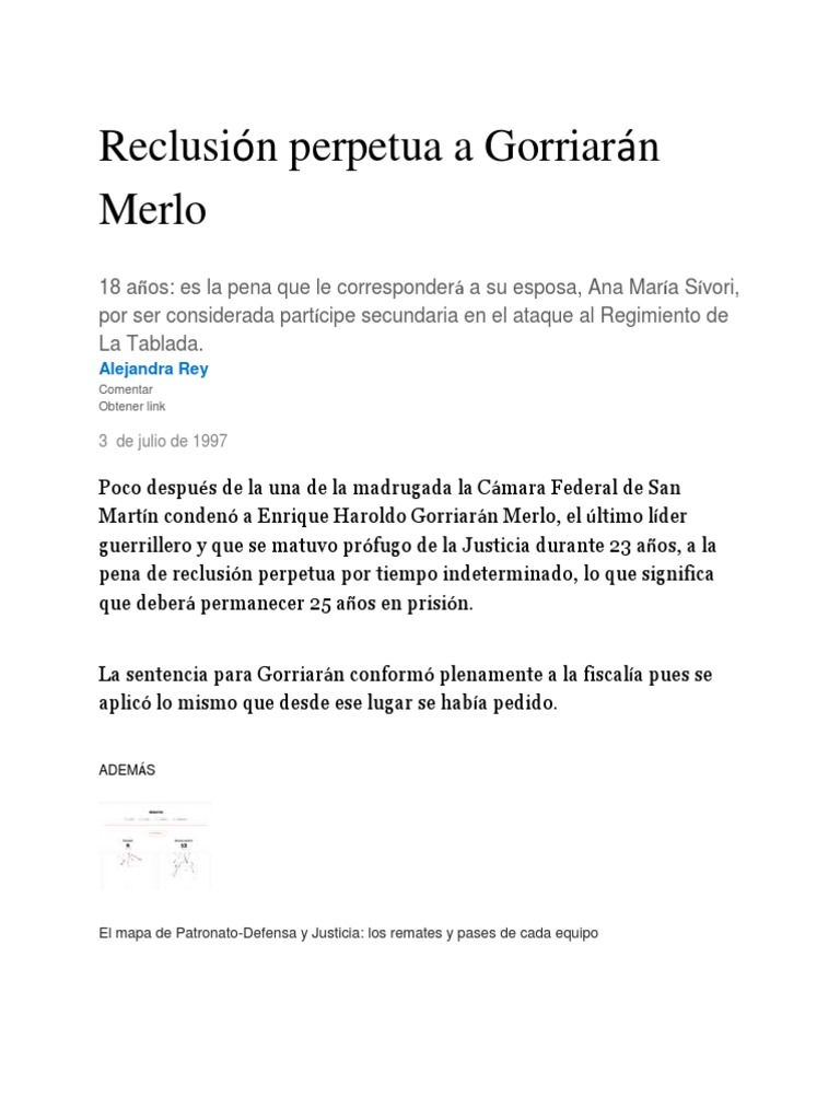 Reclusión Perpetua A Gorriarán Merlo - LA NACION | PDF | Cadena ...