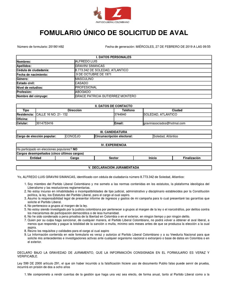 Formulario Unico de Solicitud de Aval PDF | PDF | Colombia | Instituciones sociales