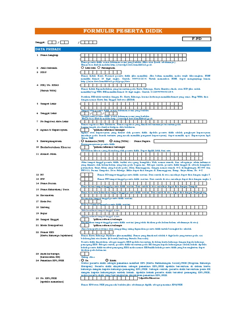Formulir Peserta Didik Dapodik 2019 PDF | PDF