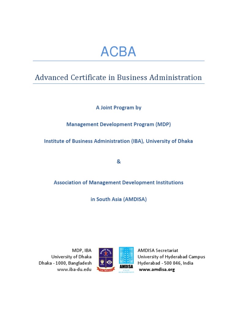 ACBA Advanced Certificate in Business Administration | PDF | Strategic ...