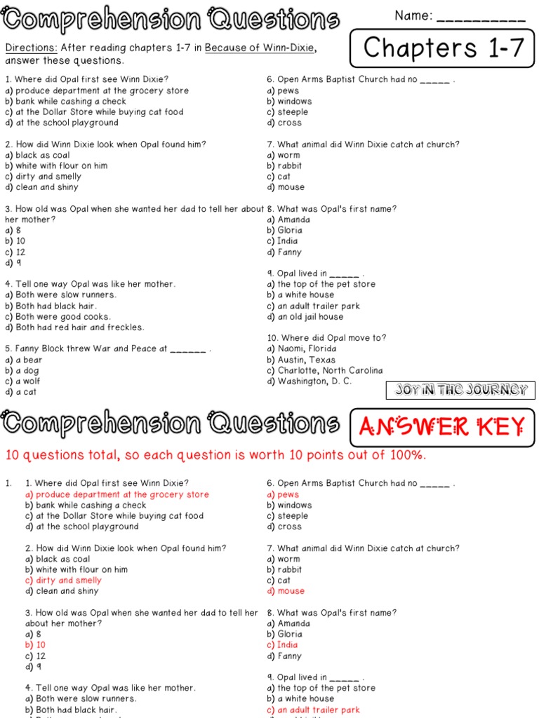 Winn-Dixie Chapters 1-26 Quiz | PDF | Nature | Leisure